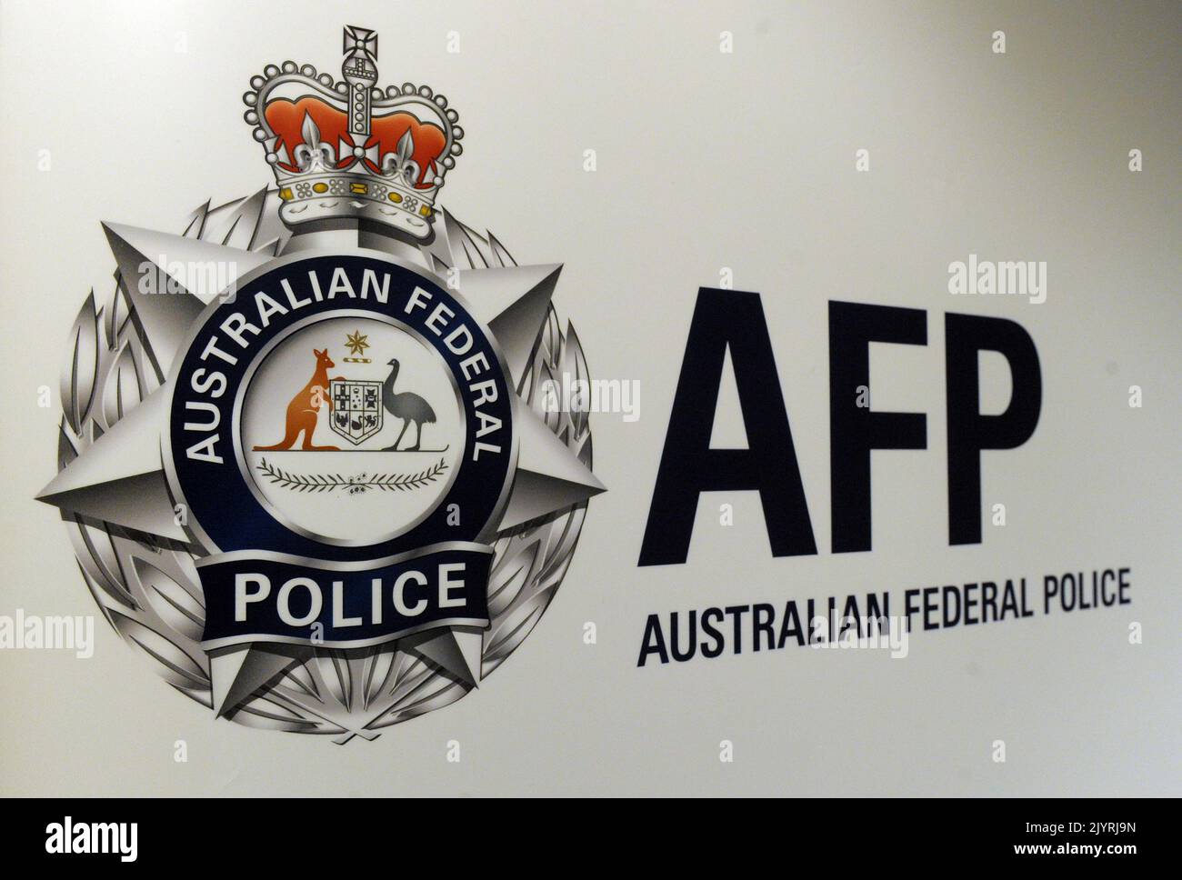 An Australian Federal Police logo is seen in Geelong, Friday, Oct 3 ...