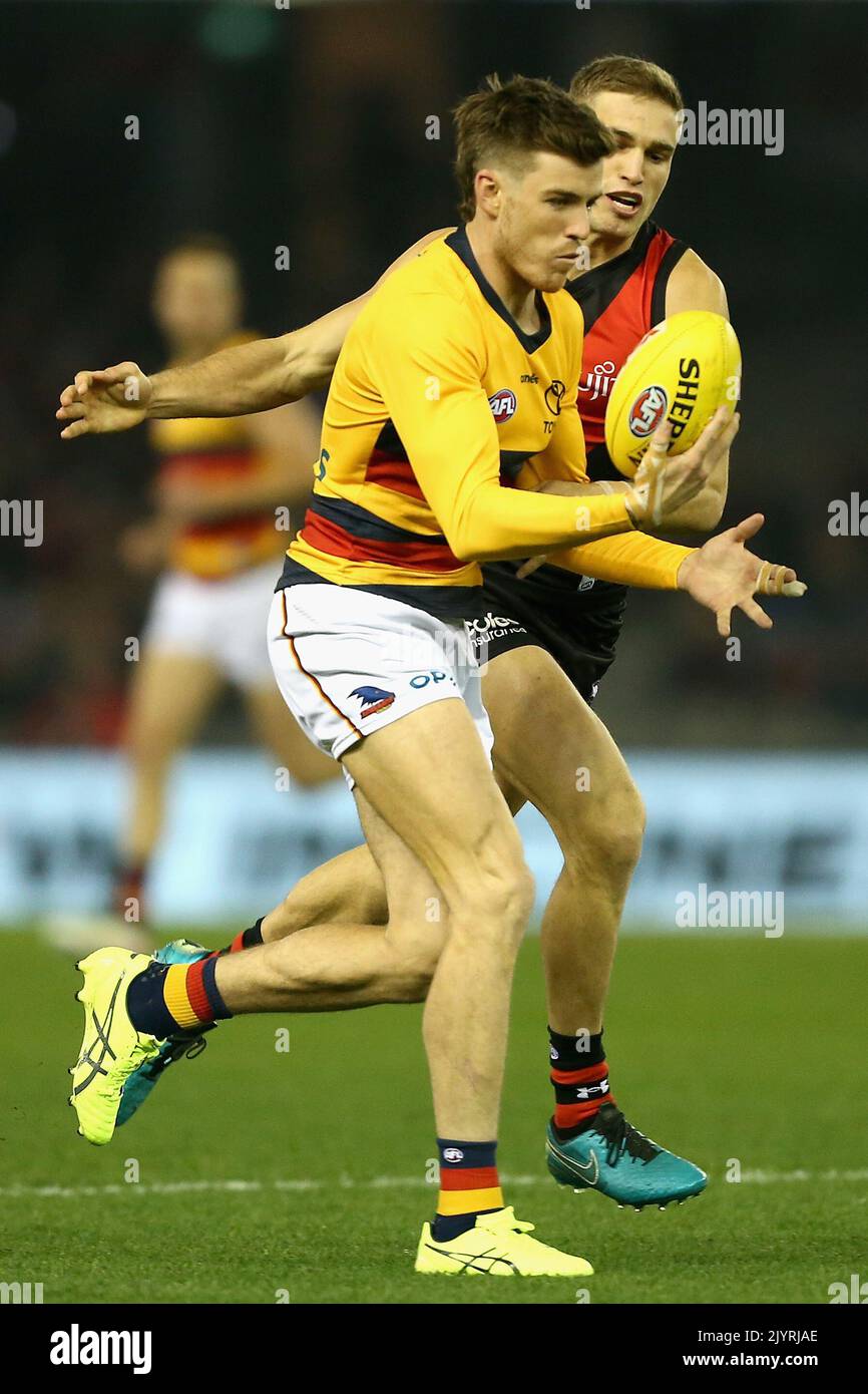 Paul Seedsman of the Crows takes a mark during the Round 17 AFL match ...