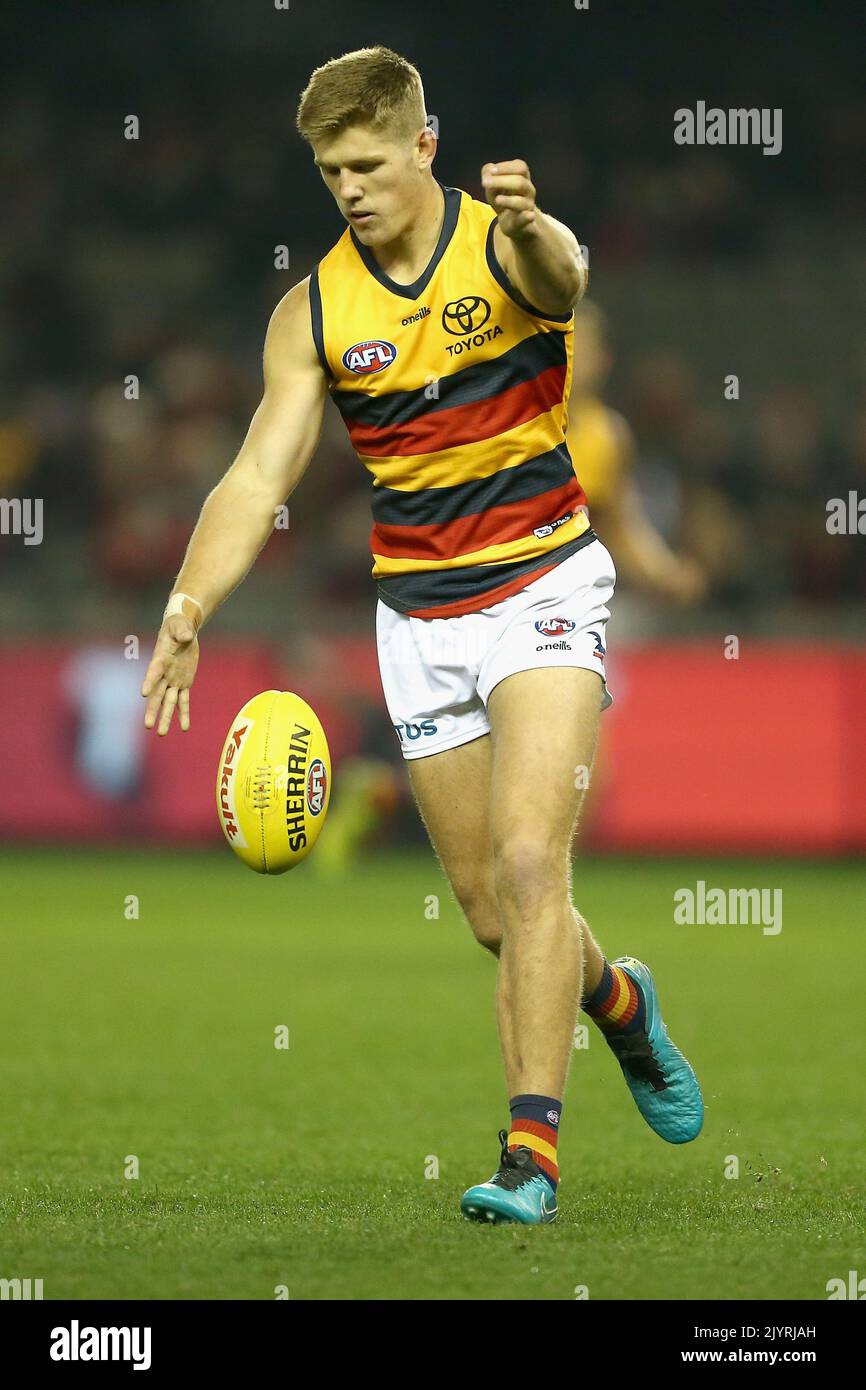 Nick Murray of the Crows kicks the ball during the Round 17 AFL match ...