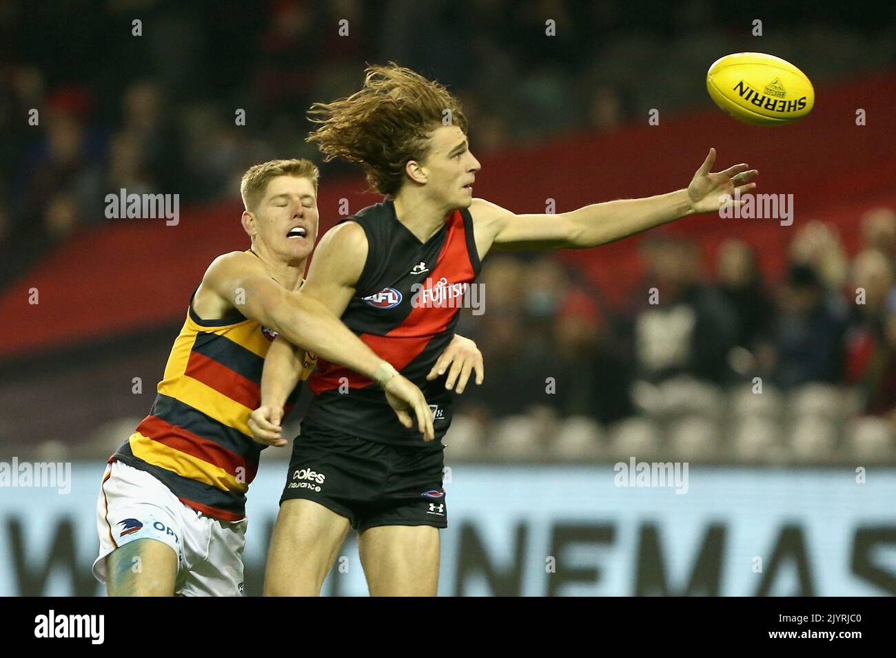 Harrison Jones of the Bombers attempts a mark during the Round 17 AFL ...