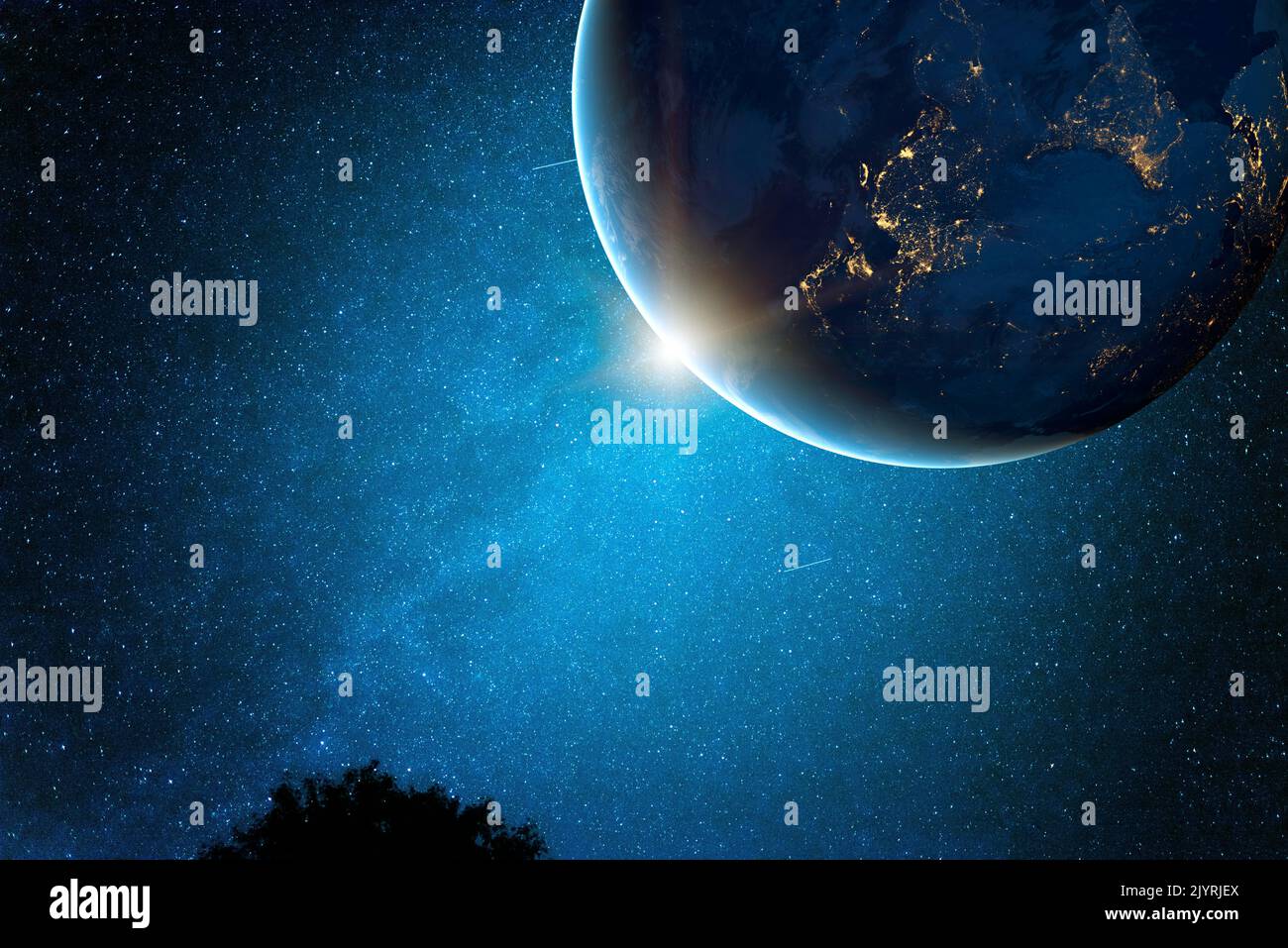 Starry sky and planet Earth in open space Stock Photo - Alamy