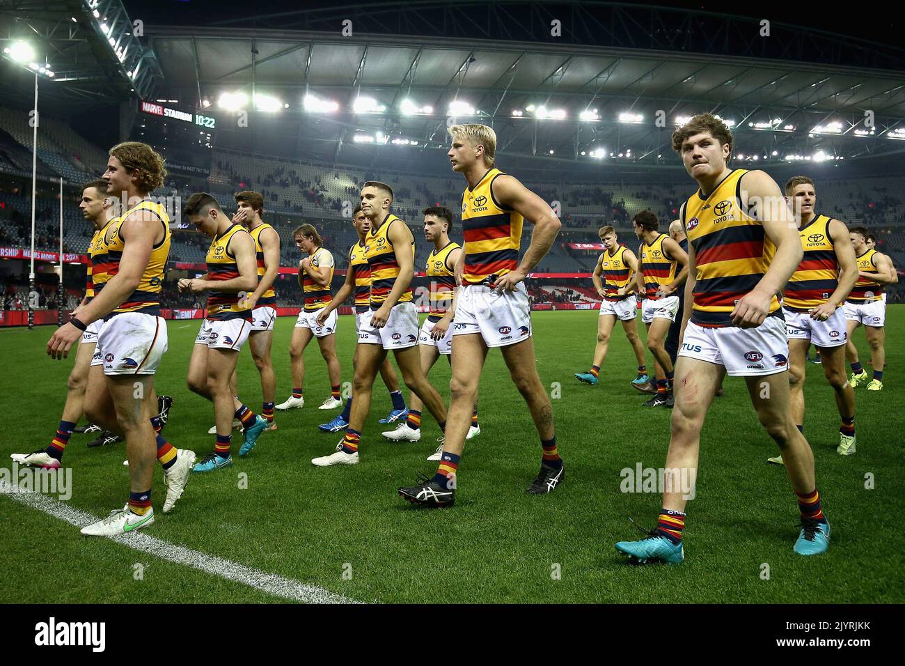 Crows players walk off during the Round 17 AFL match between the ...