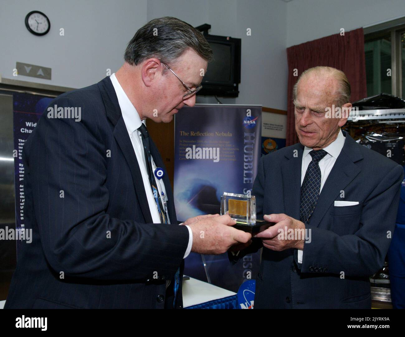 Preston Burch, left, Hubble Spece Telescope Program Manager presents ...