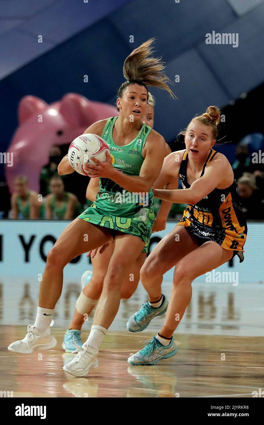 Verity Charles of the Fever in action during the Super Netball Round 10 ...
