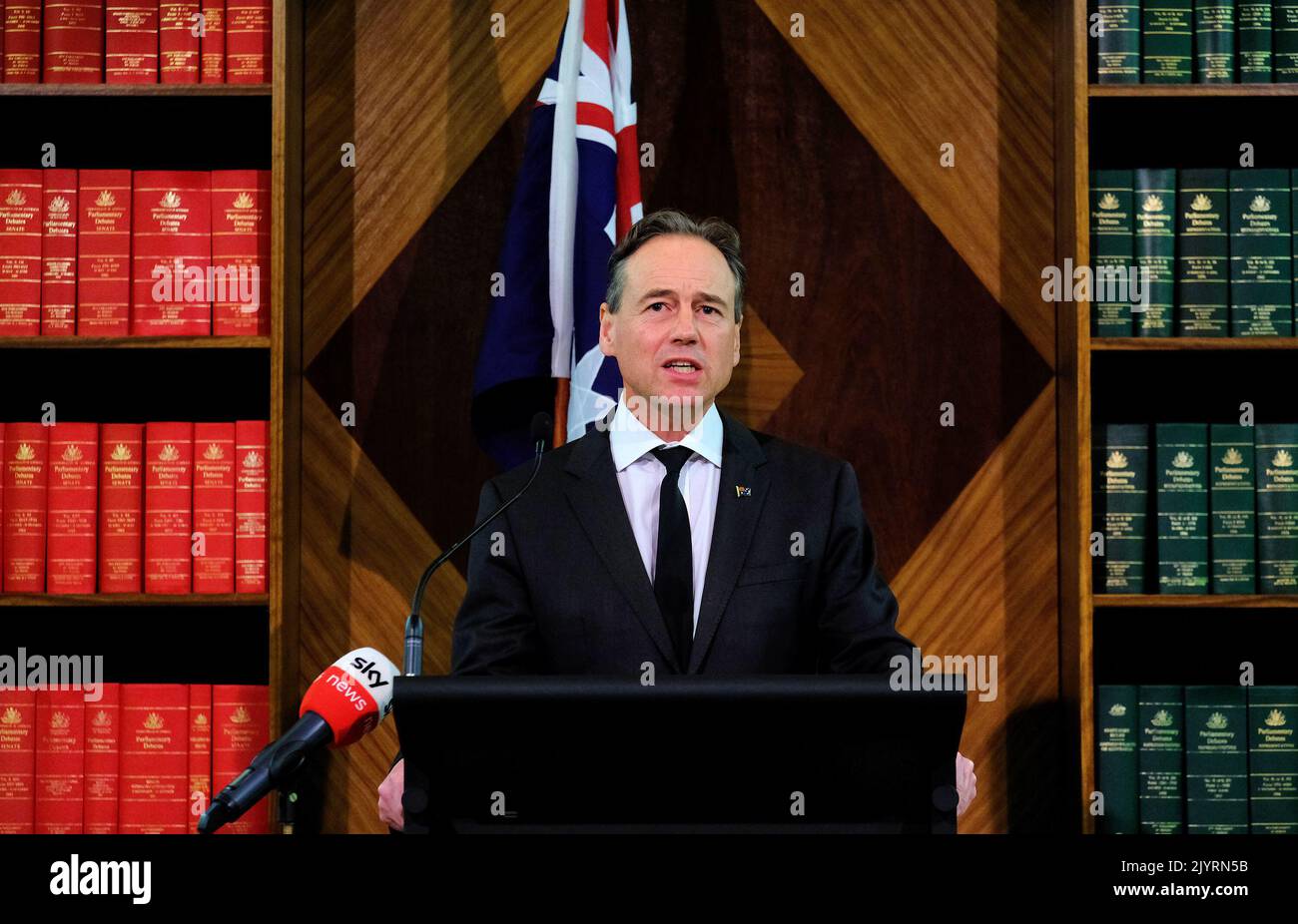 Health Minister Greg Hunt speaks to the media during a press conference ...