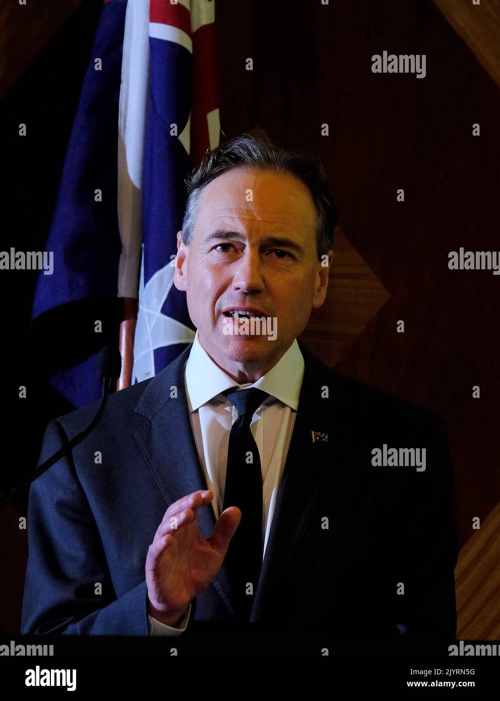 Health Minister Greg Hunt speaks to the media during a press conference ...