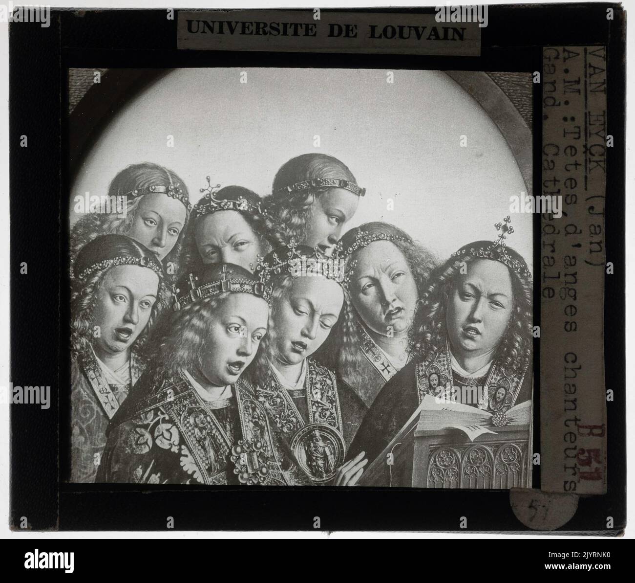 A detailed section from 'Lamb of God Open' by Jan and Hubert van Eyck ...