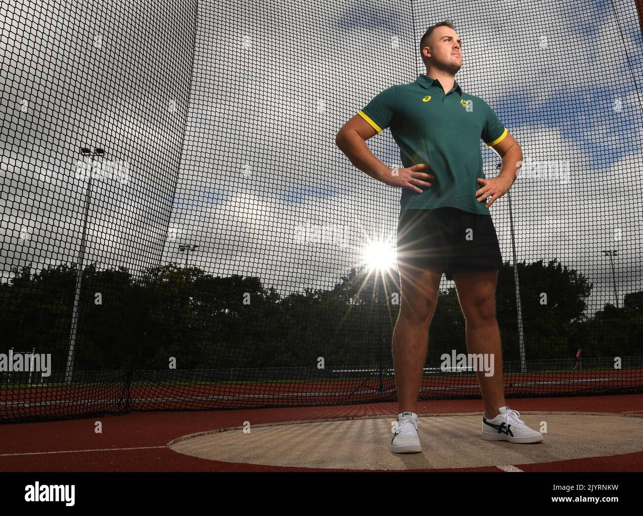 Discus thrower Matthew Denny is seen posing for a photograph at Barlow ...