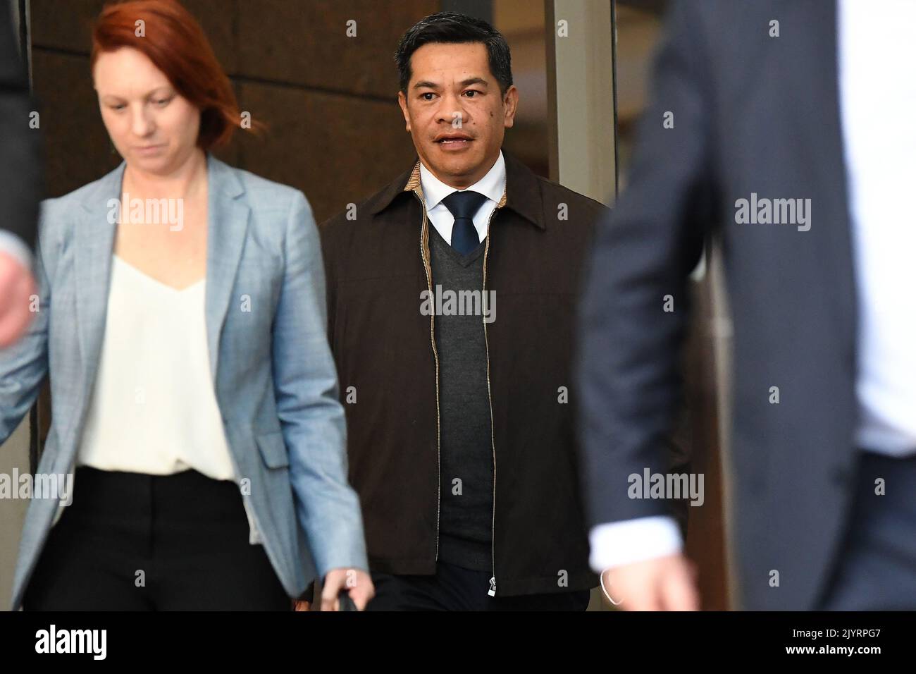 Simiona Tuteru (centre) departs the Melbourne Magistrates Court in ...