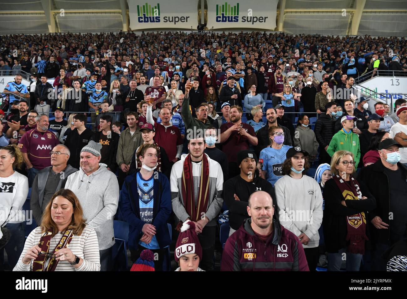 Fans are seen during Game 3 of the 2021 State of Origin series between ...