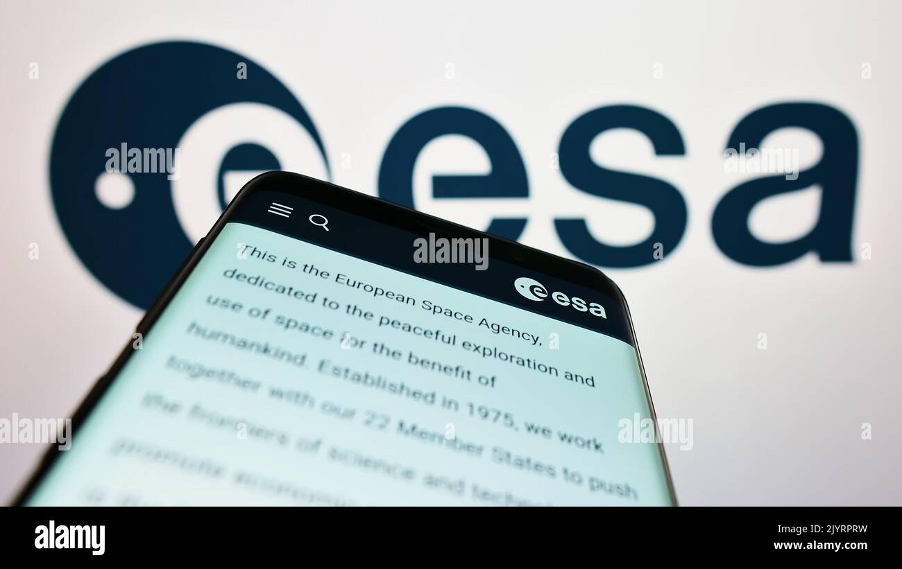 Mobile phone with website of Europen organization European Space Agency ...