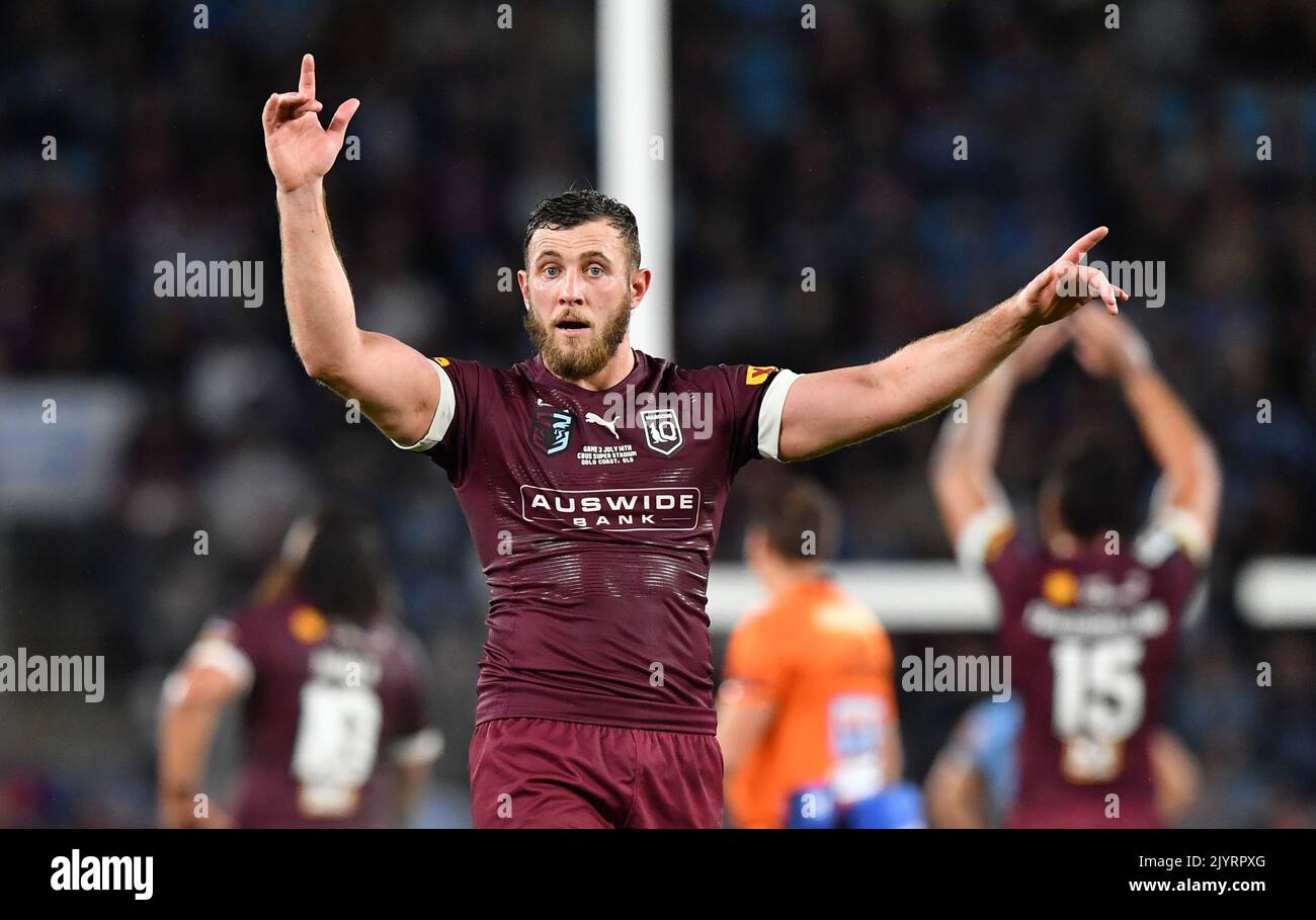 Kurt Capewell of the Maroons celebrates during Game 3 of the 2021 State ...