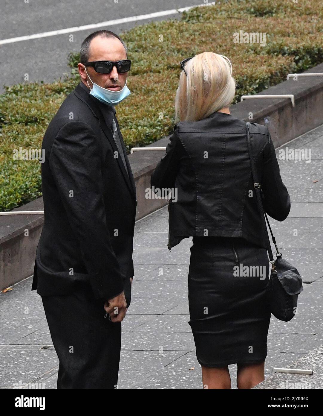 Joseph Dean Geiger (left) is seen arriving at the Brisbane Magistrates ...