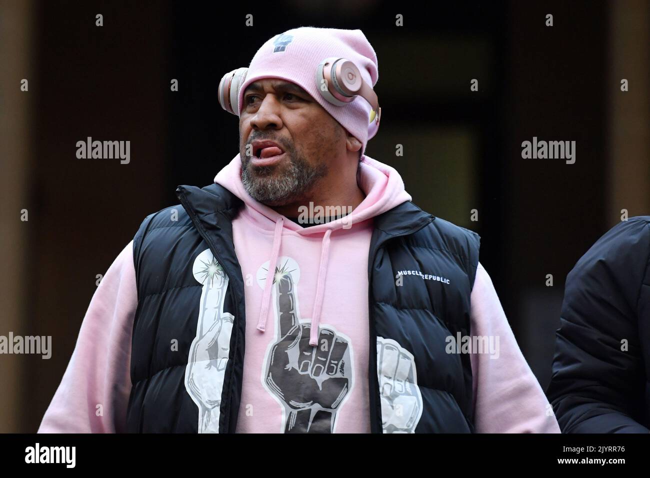 Former NRL player John Hopoate leaves with his son Jamil at Central ...