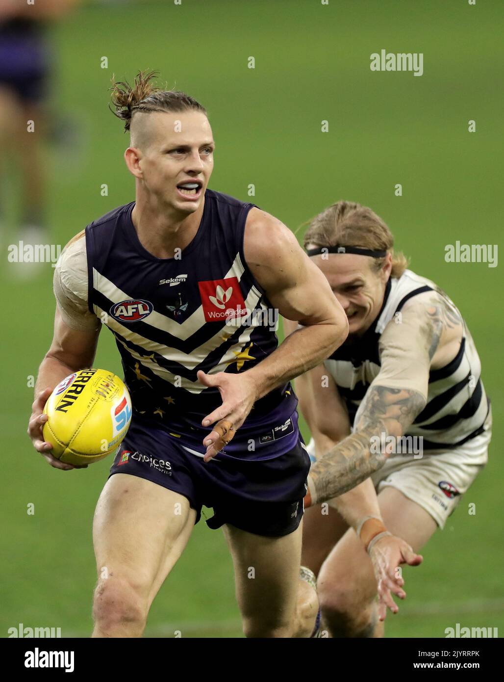 Nat Fyfe of the Dockers in action during the Round 18 AFL match between ...