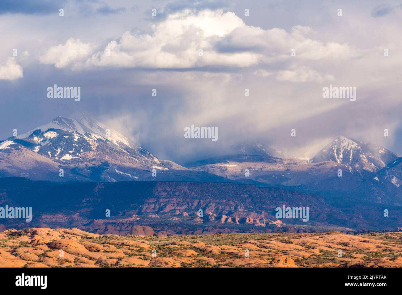 The Petrified Dunes in Arches National Park with a snow storm on the La ...