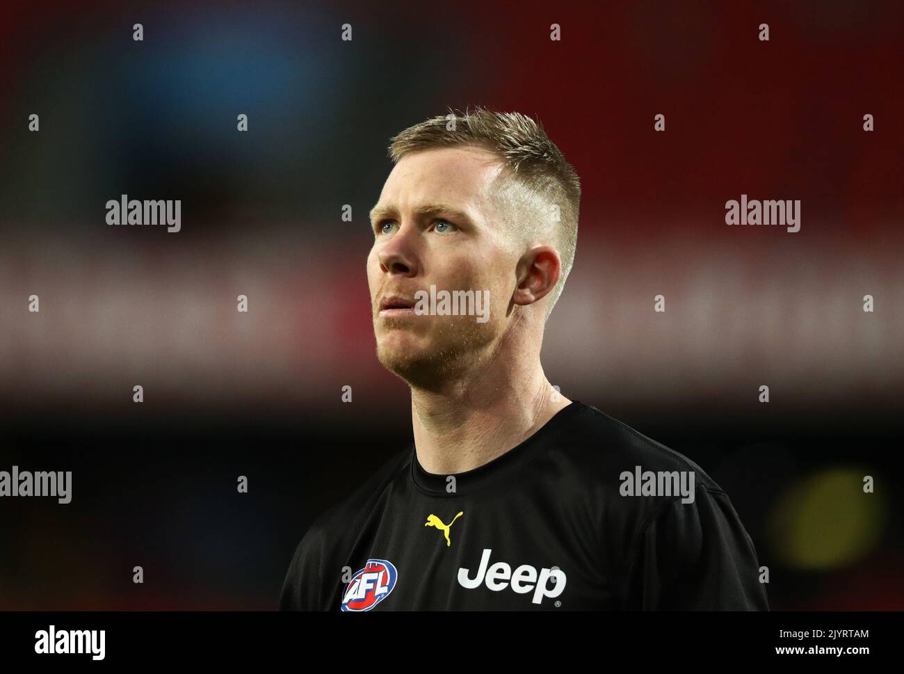 Jack Riewoldt of the Tigers looks on ahead of his 300th game during the ...