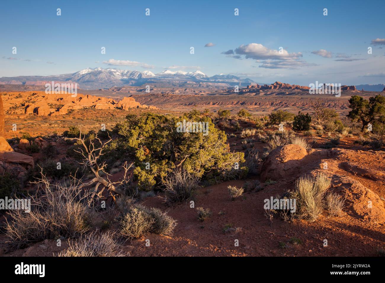 The Fiery Furnace view from the west with the La Sal Mountains behind ...