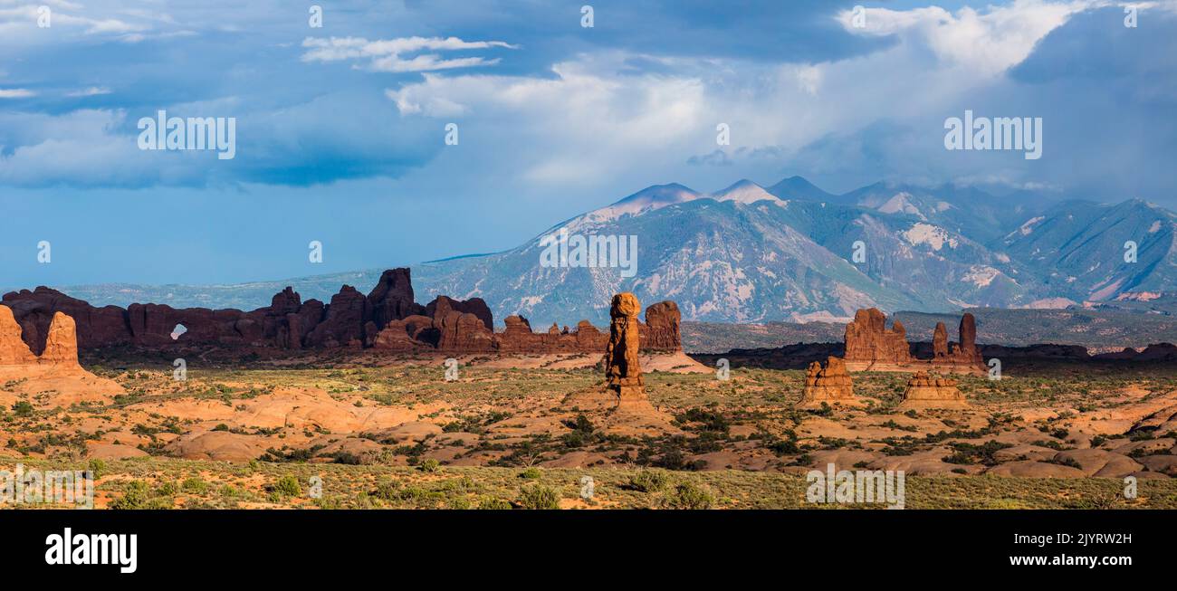 Panoramic view of spires and the Windows Section of Arches National ...