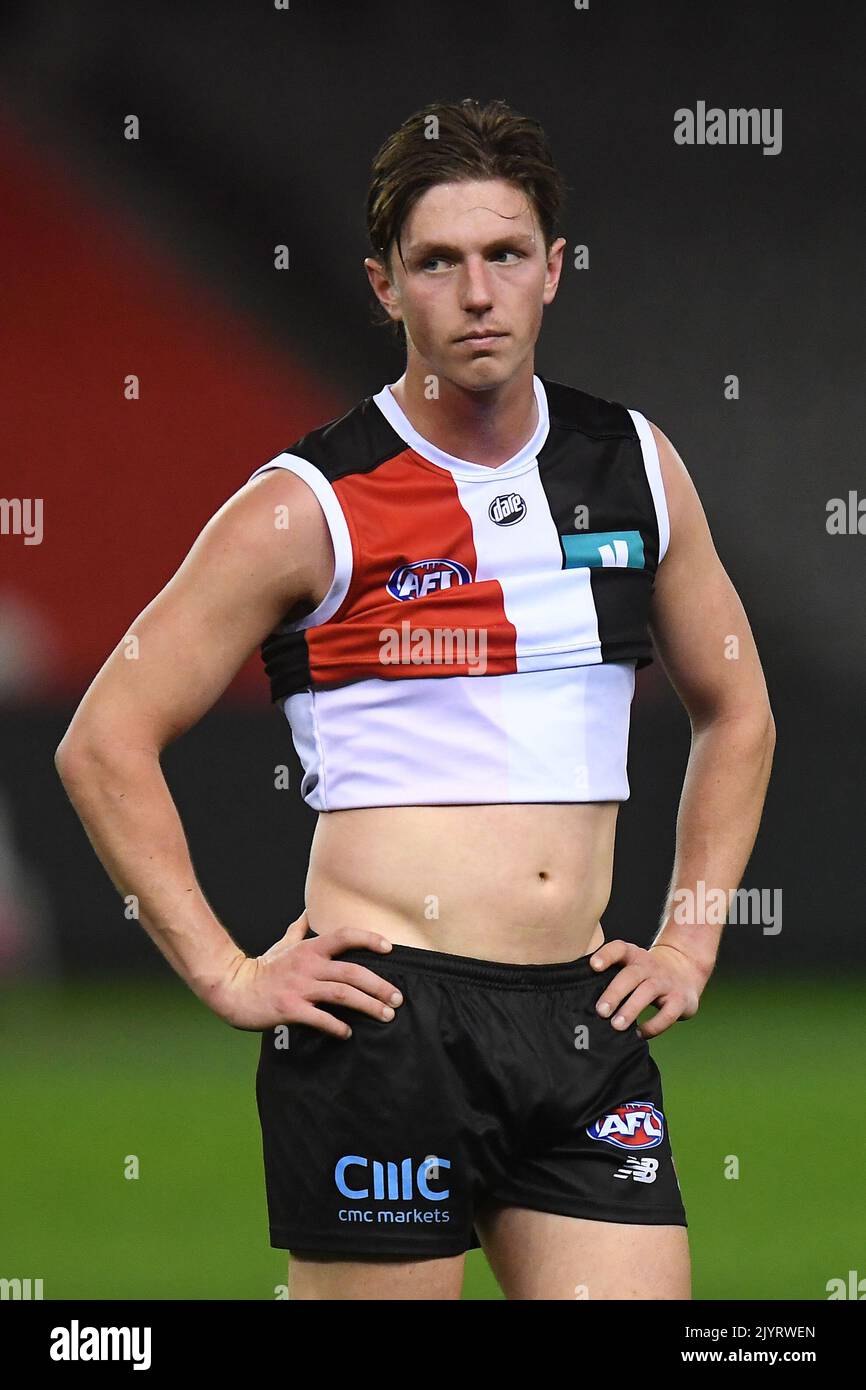 Leo Connolly of St Kilda looks dejected after being defeated by Port ...