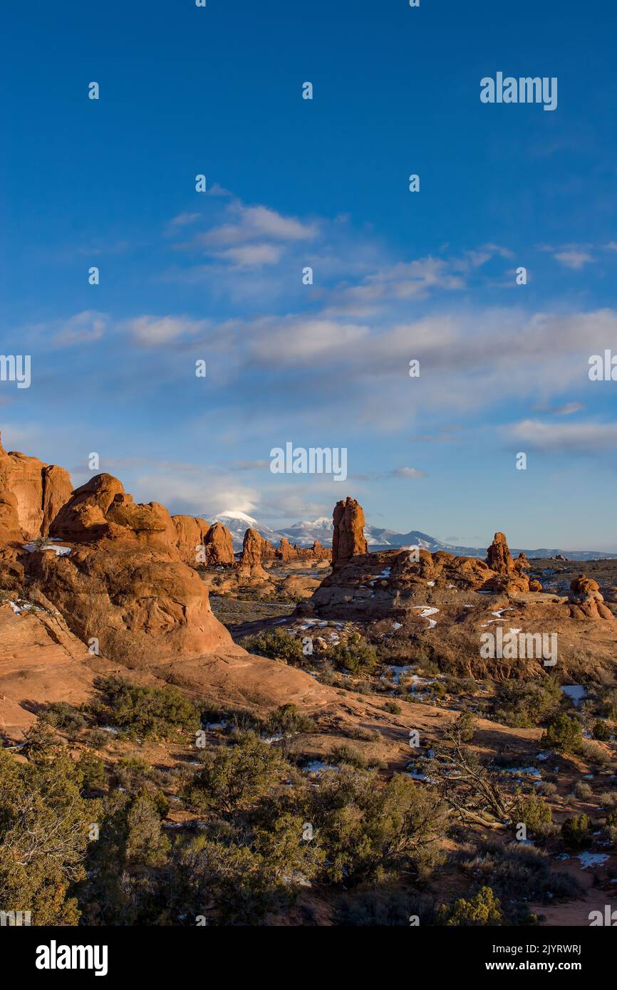 Entrada sandstone rock formations on a base of Navajo sandstone in the ...