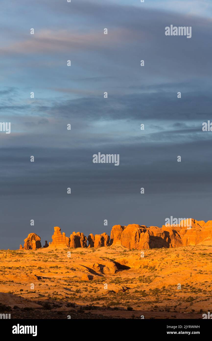 Entrada sandstone rock formations on a base of Navajo sandstone in the ...