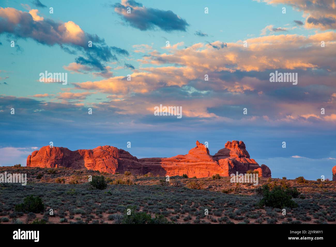 Ham Rock Butte with sunset clouds in Arches National Park, Moab, Utah ...