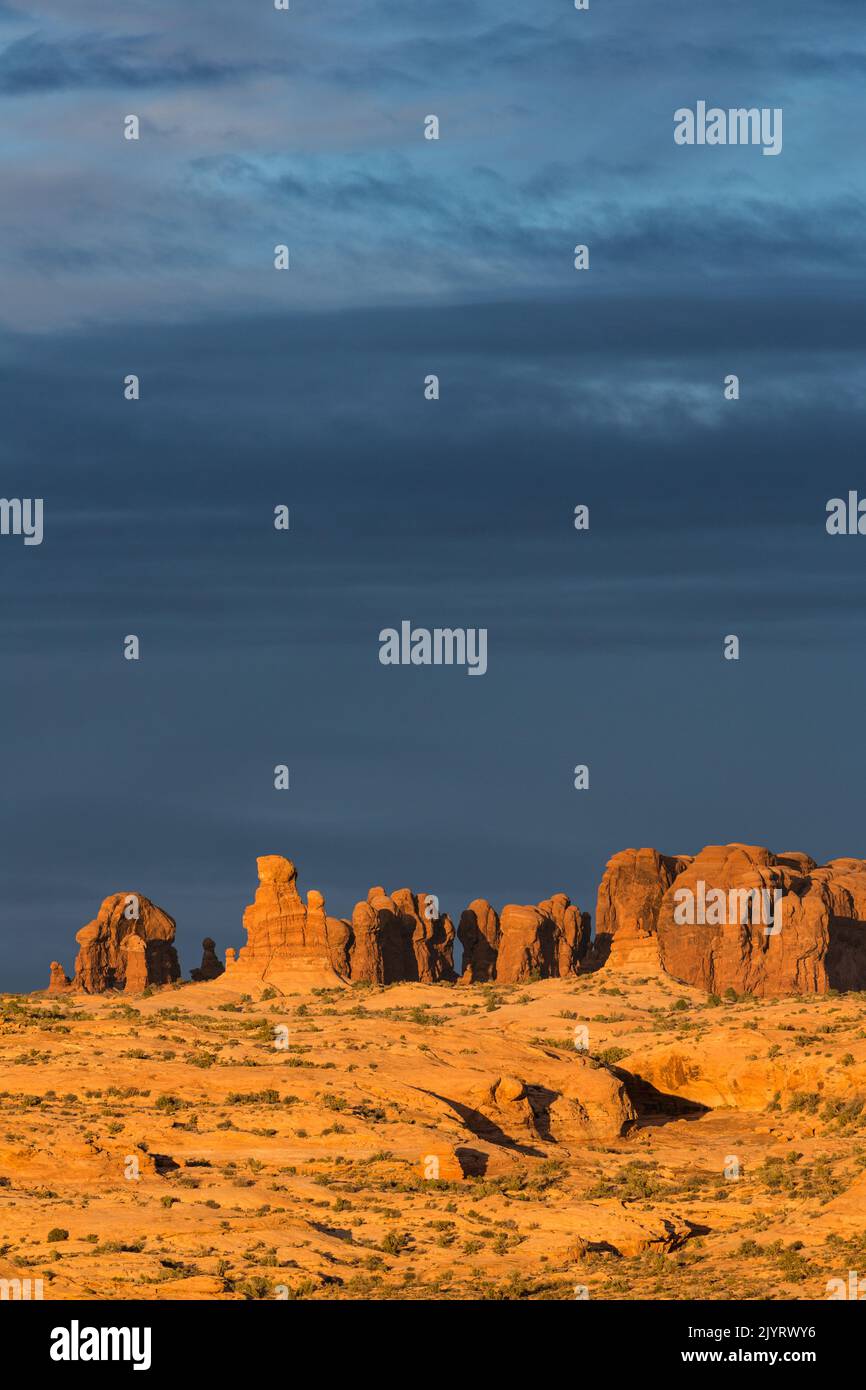 Entrada sandstone rock formations on a base of Navajo sandstone in the ...