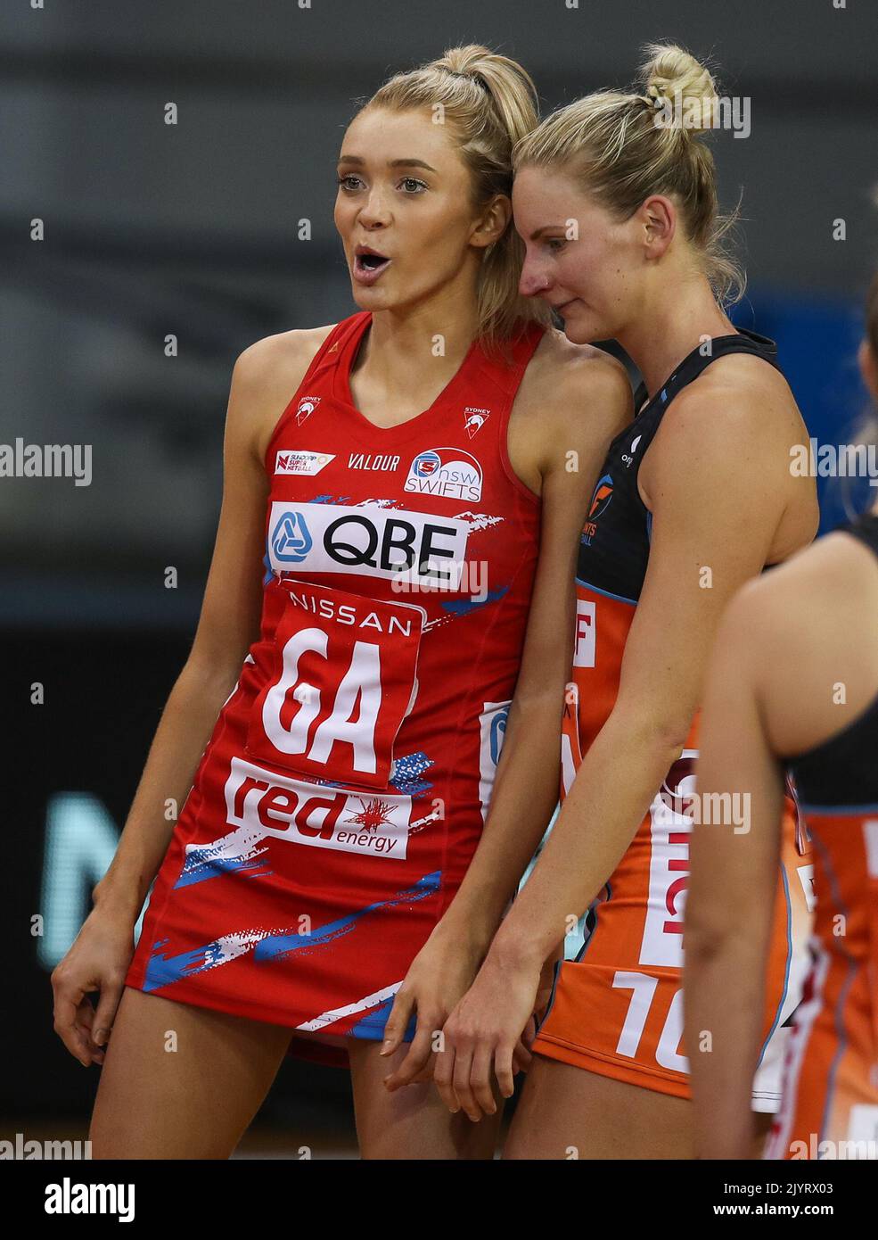 Helen Housby of the Swifts and April Brandley of the Giants during the ...