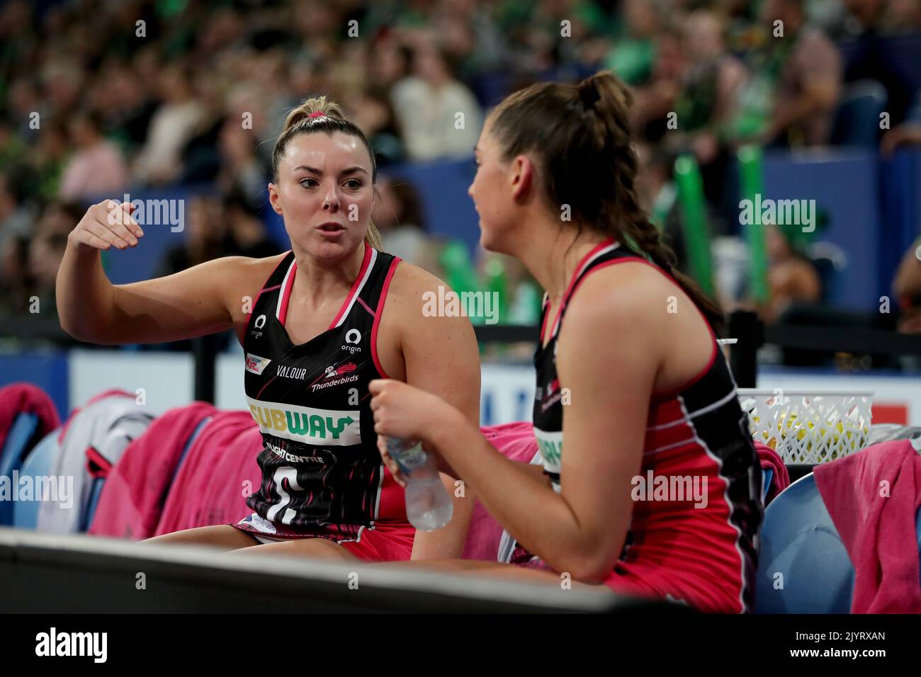 Elle McDonald and Matilda Garrett of the Thunderbirds are seen during ...