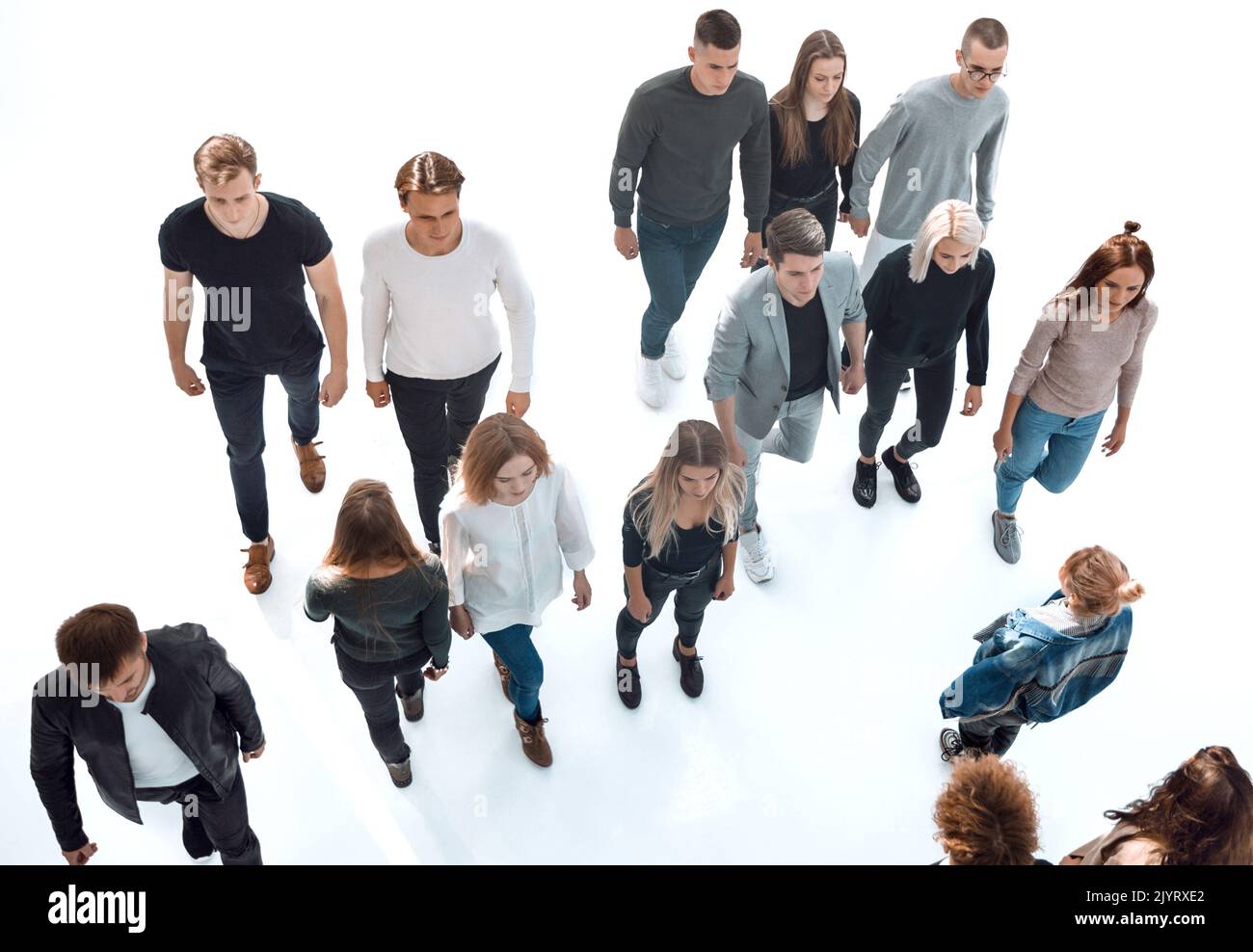 top view . modern young people walking in opposite directions Stock ...