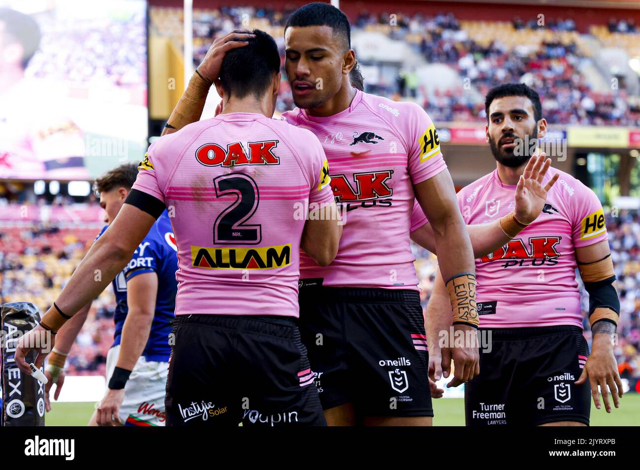 Charlie Staines of the Panthers celebrates with team mates after ...