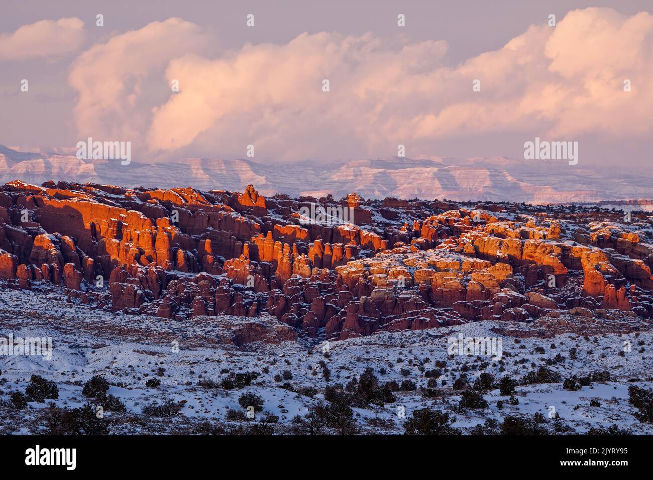 Snowy Fiery Furnace viewed from the south with the snow-capped Book ...