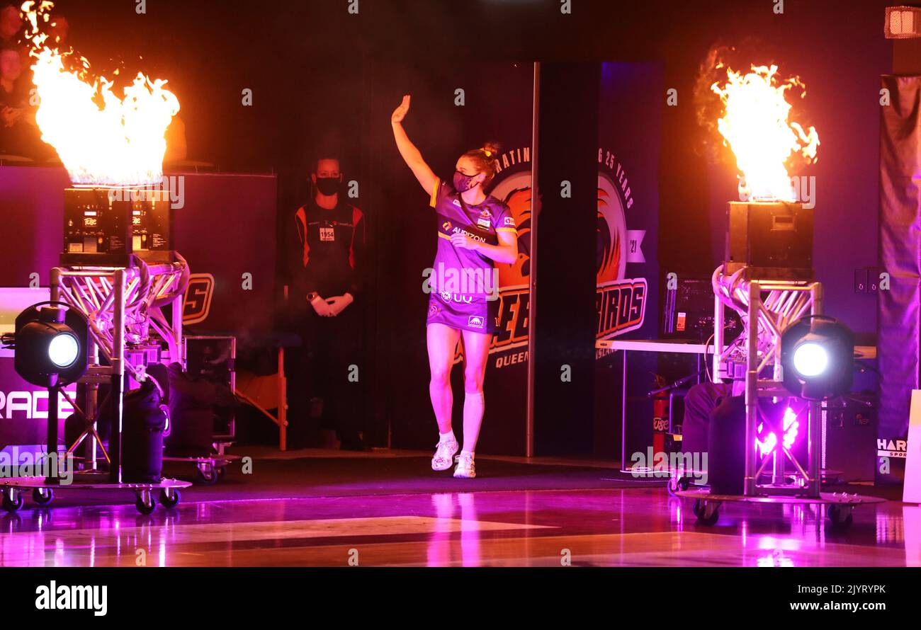 Gabi Simpson of the Firebirds during the Round 11 Super Netball match ...