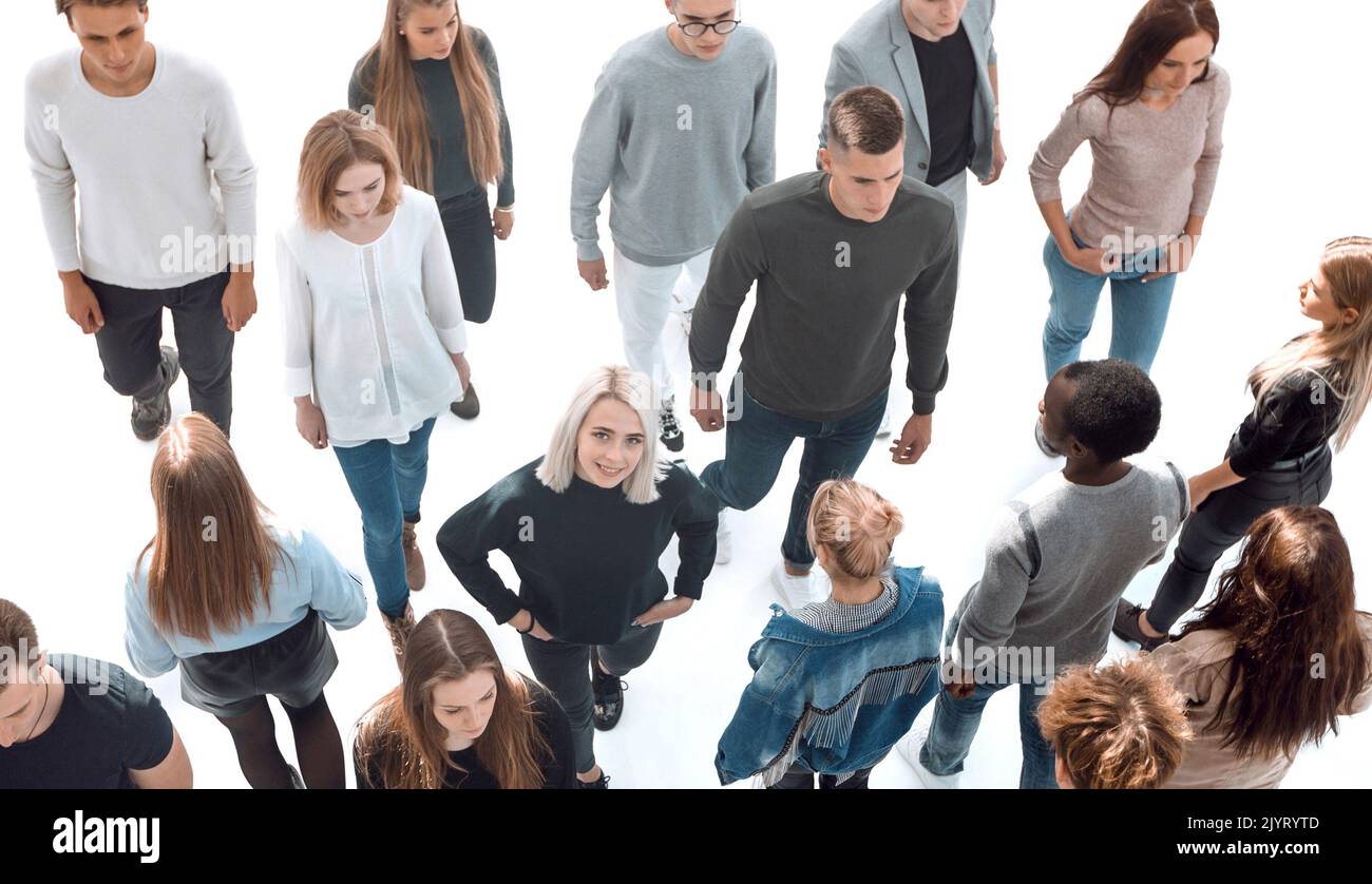 top view . young people moving in opposite directions Stock Photo - Alamy
