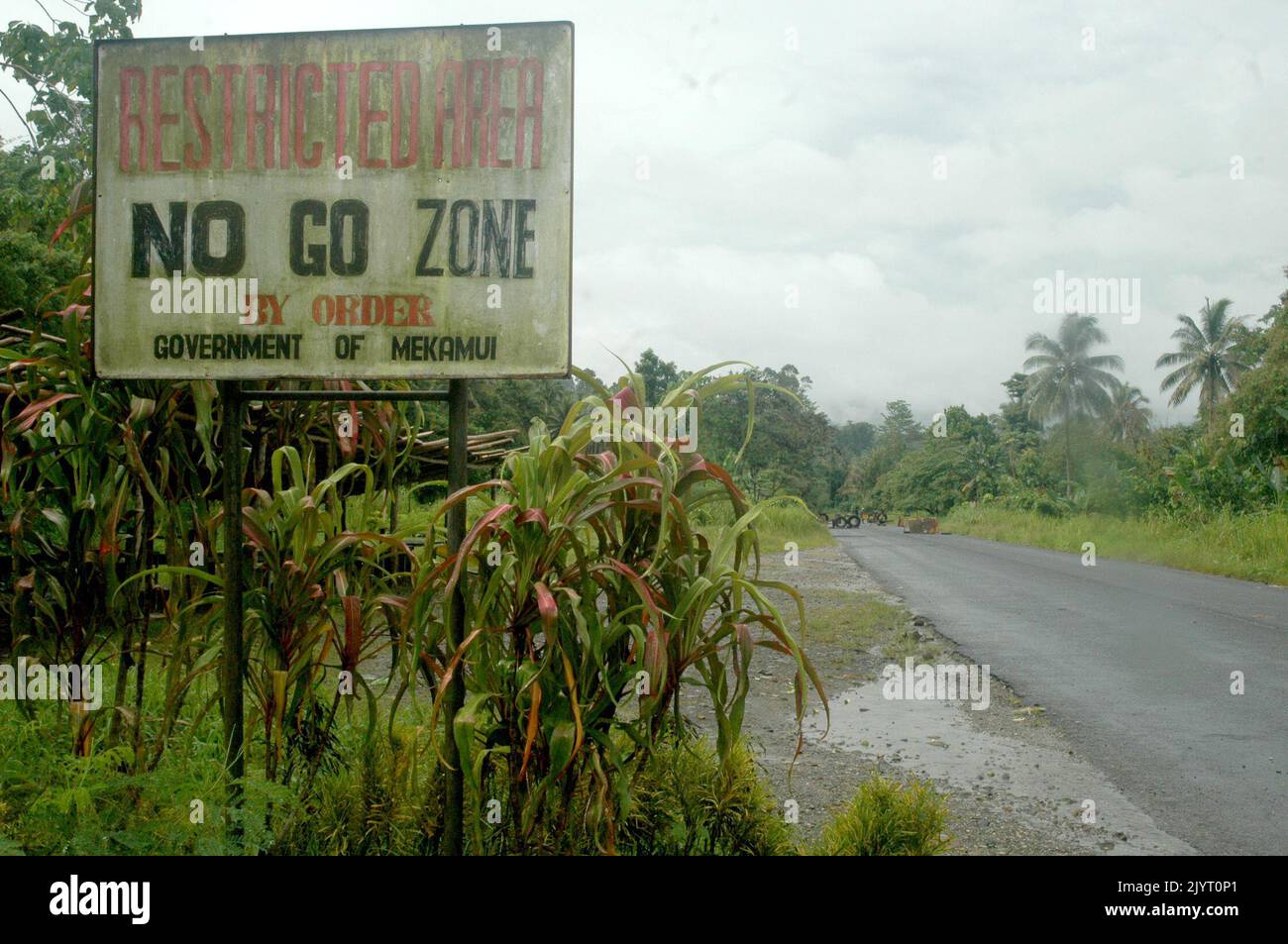 A no-go zone set up by the Meekamui Defence Force (MDF) is signposted ...