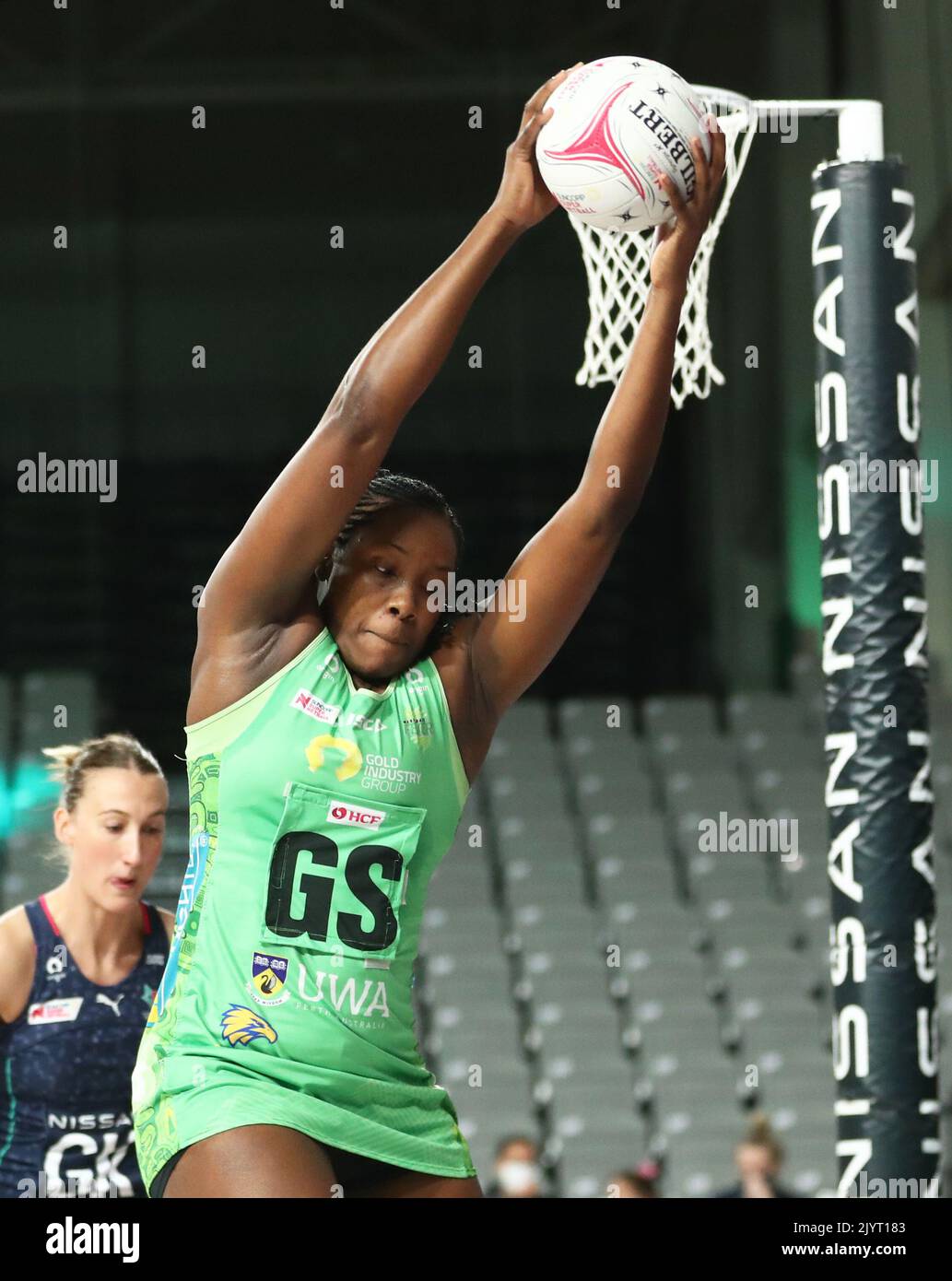 JHANIELE FOWLER of the Fever in action during the Round 8 Super Netball ...