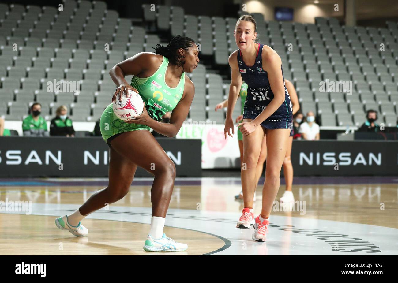 Jhaniele Fowler of the Fever in action during the Round 8 Super Netball ...