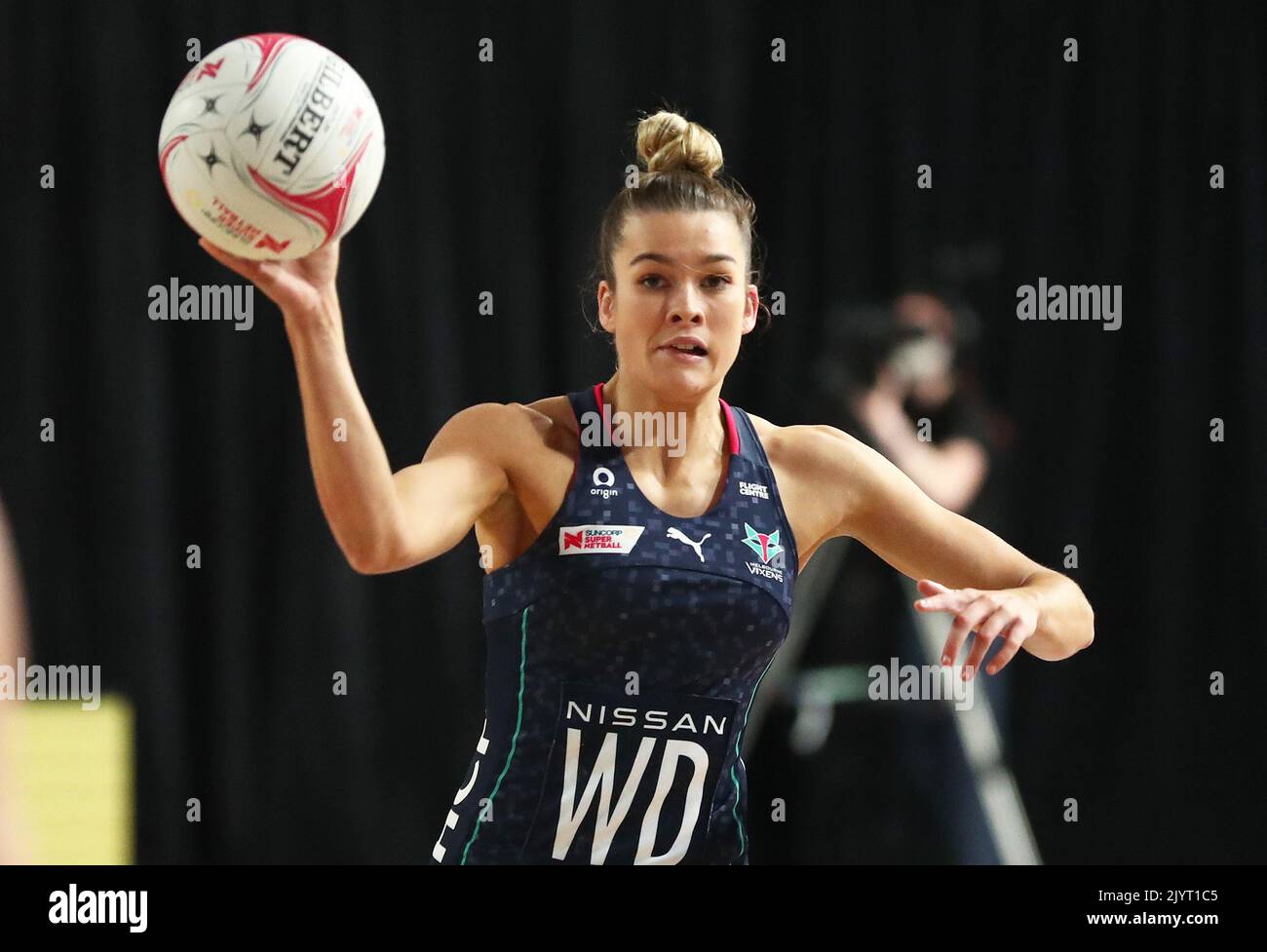 Kate Eddy of the Vixens in action during the Round 8 Super Netball ...