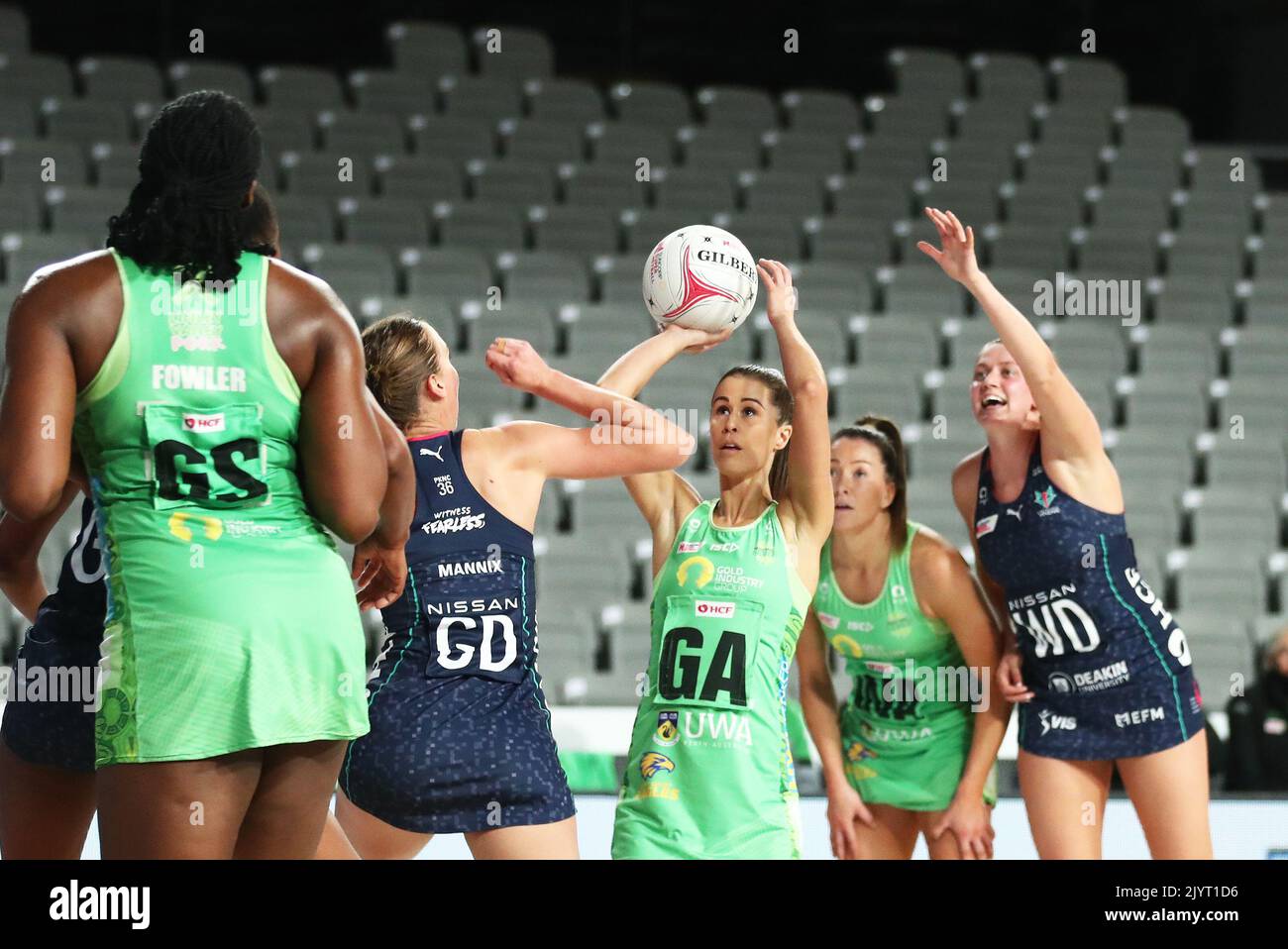 Emma Cosh of the Fever in action during the Round 8 Super Netball match ...