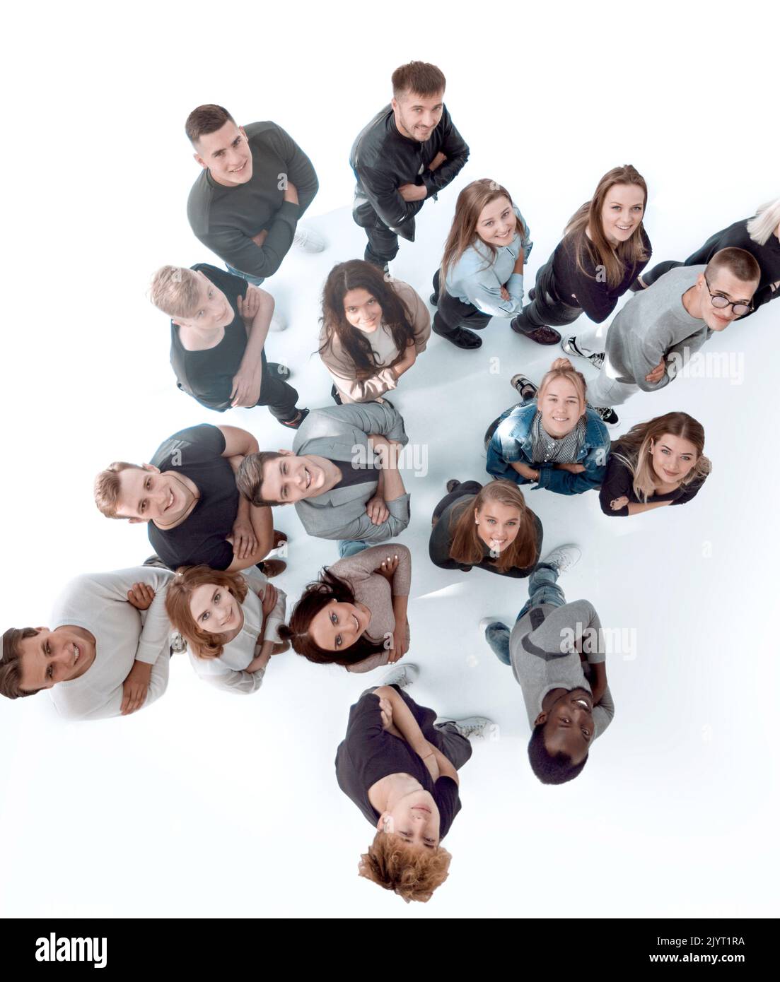 top view. lots of diverse young people looking up Stock Photo - Alamy