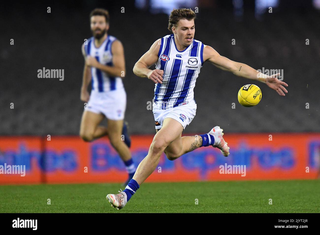 Cameron Zurhaar of North Melbourne in action during the AFL Round 19 ...