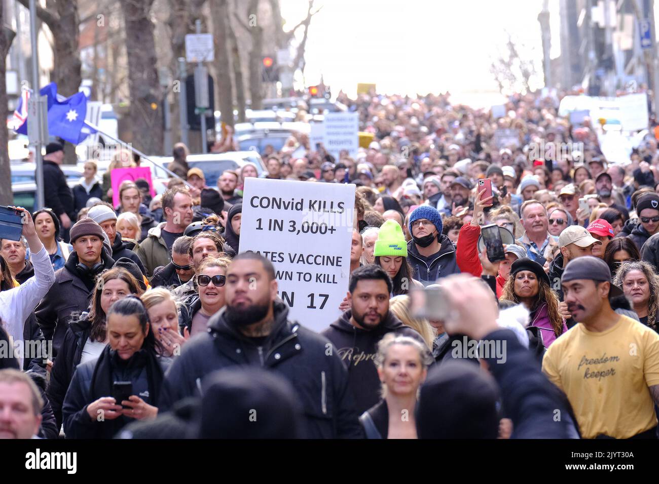 Protesters are seen during the ‘World Wide Rally For Freedom’ anti ...