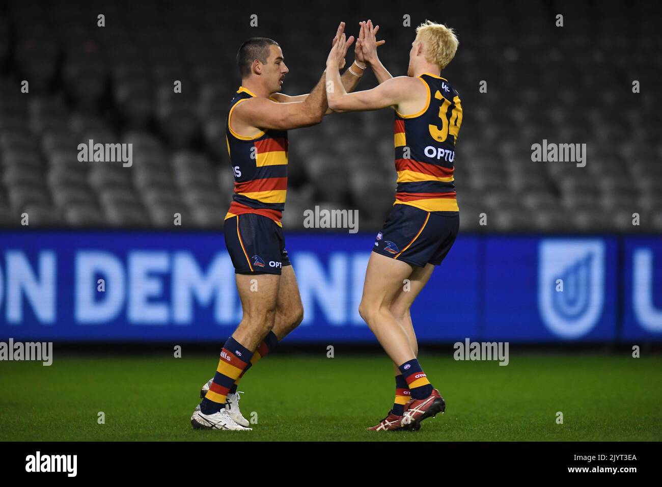 Taylor Walker of the Adelaide Crows celebrates with team mates after ...