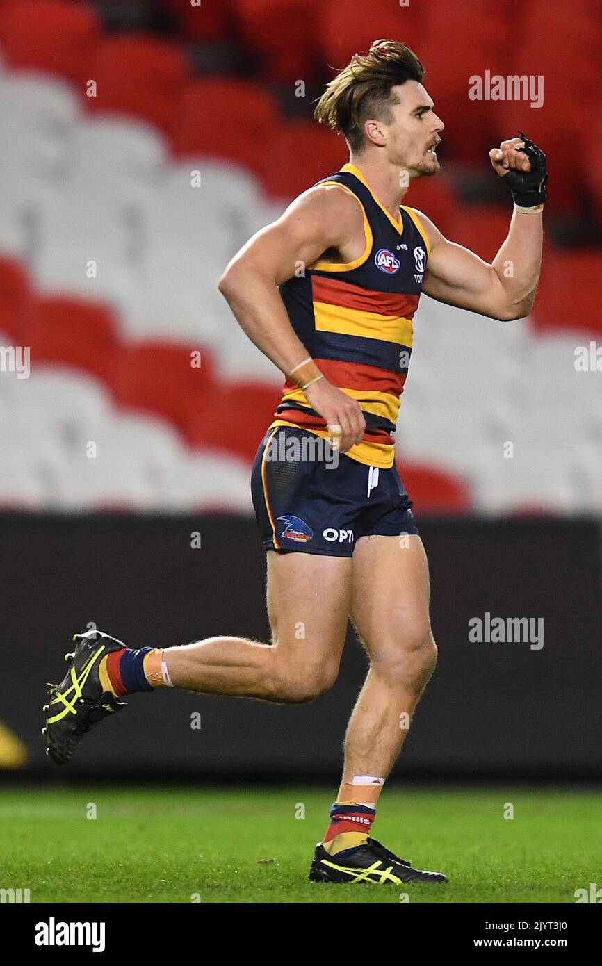 Ben Keays of the Adelaide Crows reacts after kicking a goal during the ...