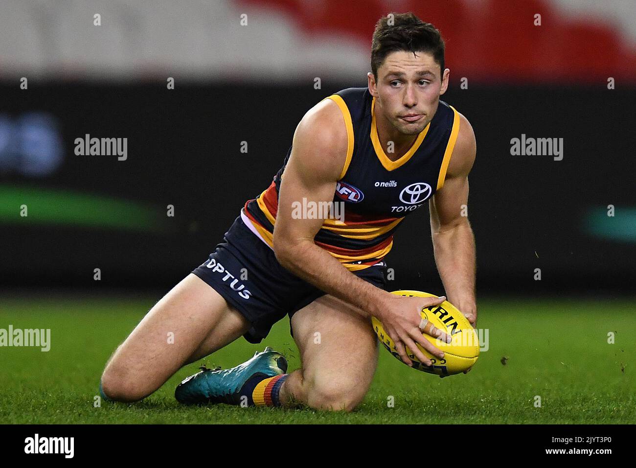 Chayce Jones of the Adelaide Crows in action during the AFL Round 19 ...