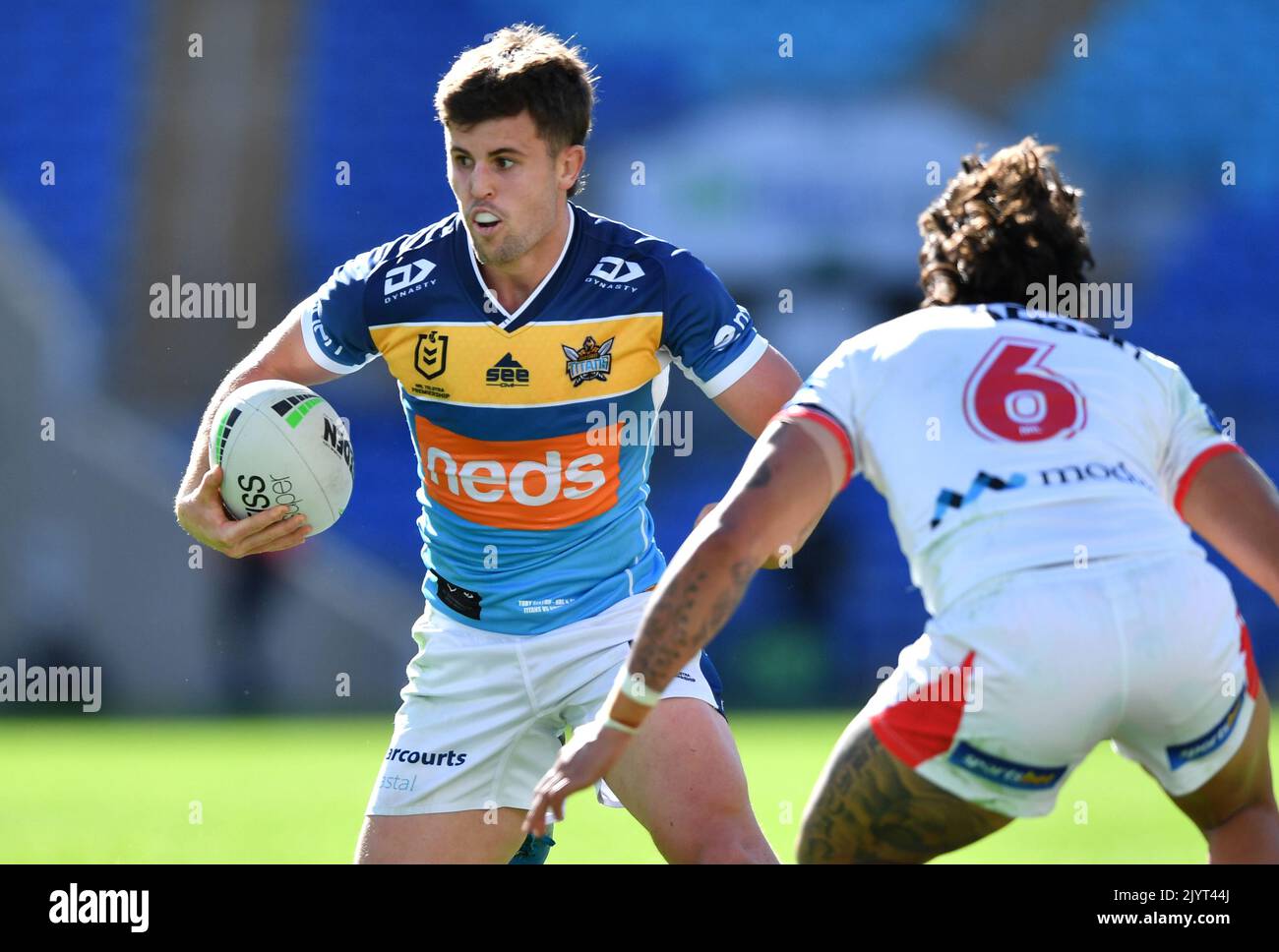 Toby Sexton (left) of the Titans in action during the Round 19 NRL ...