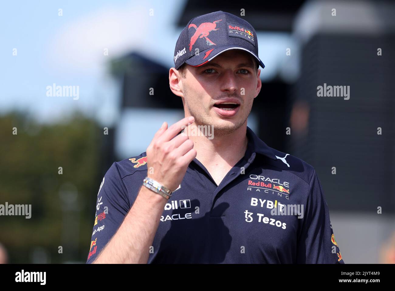 Max Verstappen of Red Bull Racing looks on during previews ahead of the F1 Grand Prix of Italy ...