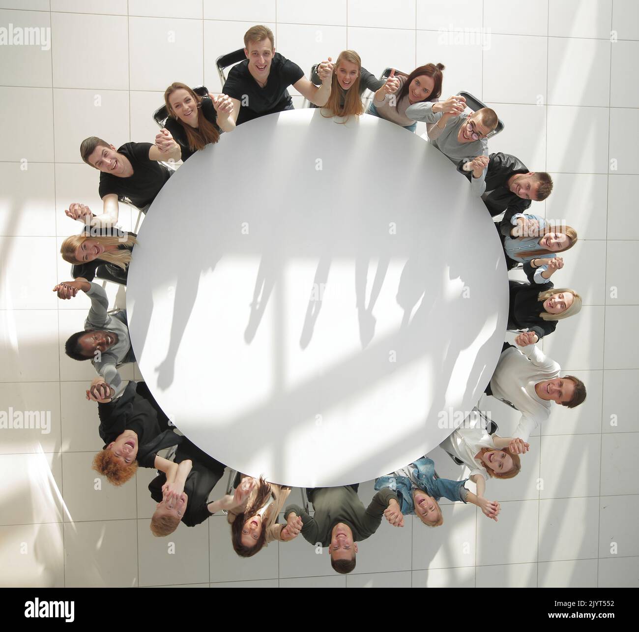 top view. group of young people looking at camera Stock Photo - Alamy