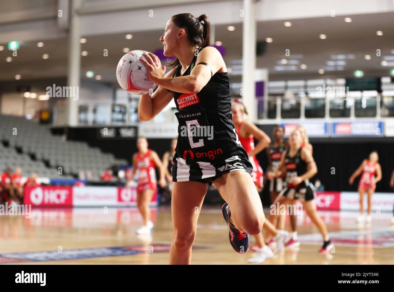 Molly Jovic of the Magpies in action during the Round 12 Super Netball ...